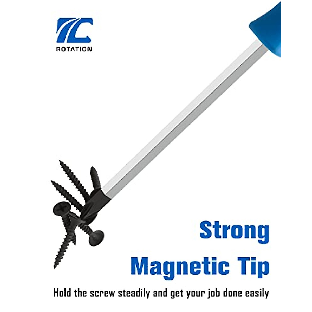 ROTATION 12PCS Magnetic Go-Thru Screwdriver Set, 6 Phillips and 6 Flat Head Tips Screwdriver for Fastening, Chiseling and Loosening Seized Screws, Multi-purpose Budget Set