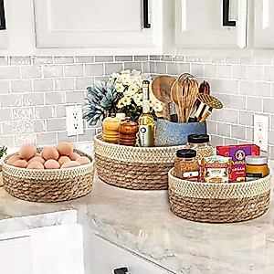 Round Rattan Baskets Set for Organizing Wicker Storage Basket for Fruit, Bread Serving Basket Decorative Gift Baskets Empty, Countertop Baskets for Pantry and Bathroom