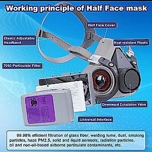 Joechul Respirator Mask with 7093 Filters - Half Face Gas Mas, Dust Mask for Chemicals, Dust, Fume, Asbestos, Silica Particulates, Welding, Grinding Sanding, Mold, Construction, Polishing Spray