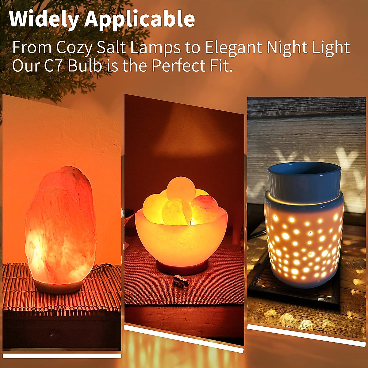 COLWATT 15-Pack Salt Lamp Bulbs, 15 Watt Light Bulb for Himalayan Salt Lamp Baskets, 120V C7 Small Night Light Bulbs, 2200K Warm White, Dimmable