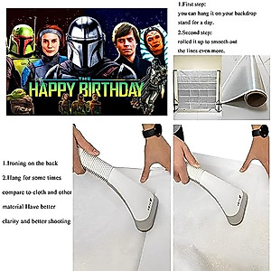Mandalorian Background Birthday Decorations, Mandalorian Happy Birthday Banner Backdrop for Mandalorian Birthday Party Supplies (5x3ft)