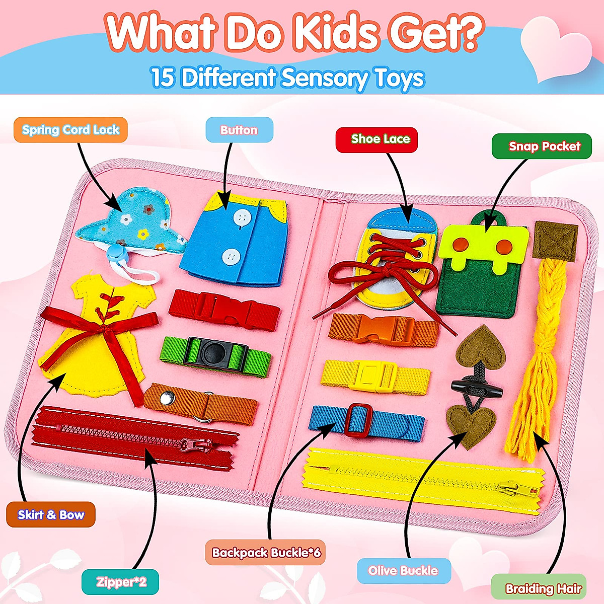 GIFTINBOX Toddler Busy Board, Montessori Sensory Activity Board for Toddlers, Learn to Dress Toy, Montessori Toys for 3 4 5 Year Old, Learning Toy for Airplane or Car Travel - Yellow