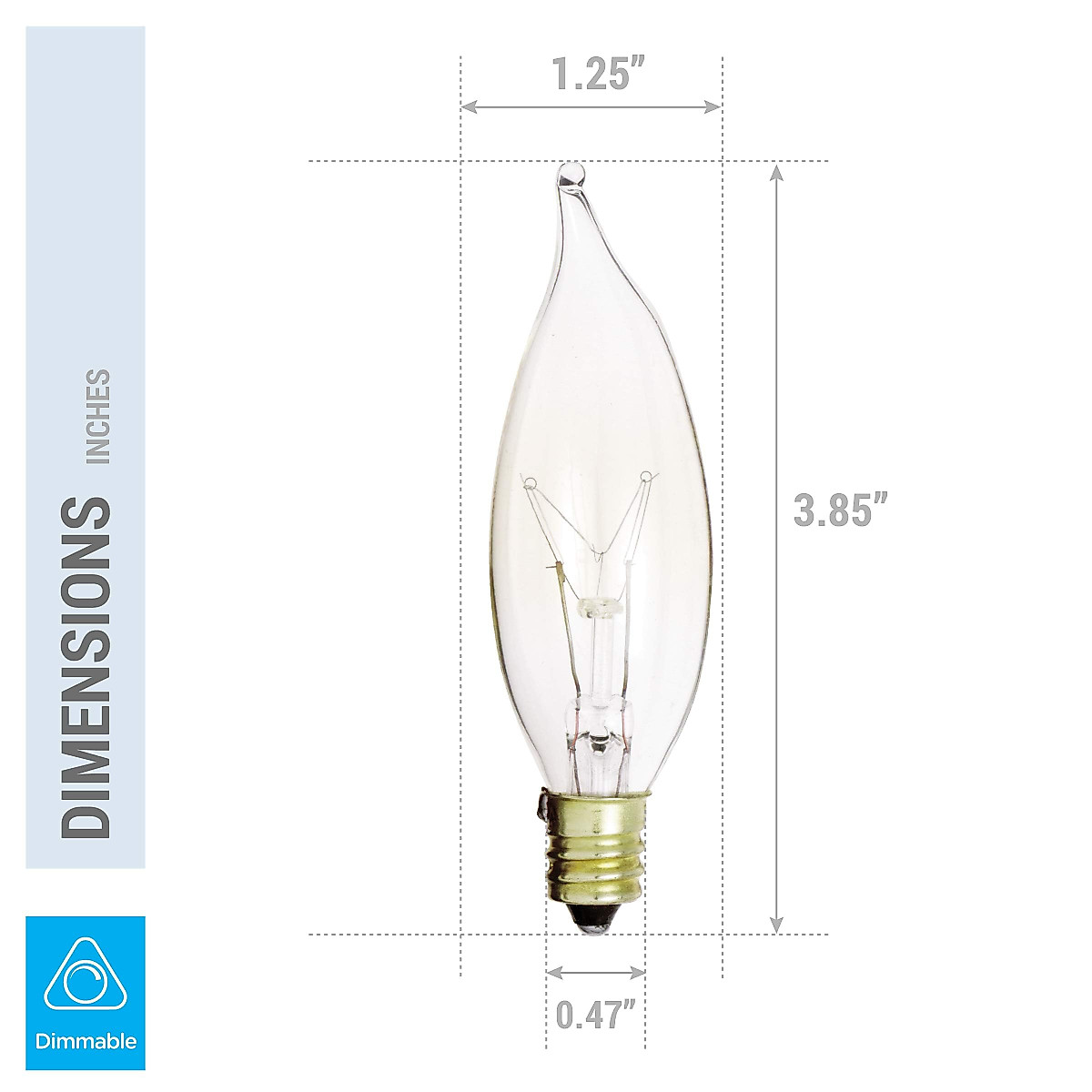 KOR (Pack of 12) 25-Watt Clear Candelabra Base (E12) Flame Tip 120V Decorative Dimmable 25W Chandelier Lights Bulbs