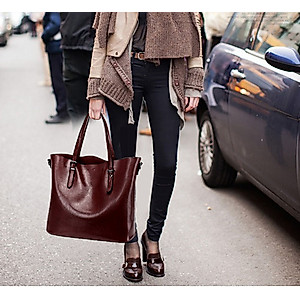 Ecokaki Women’s Vintage Large PU Leather Travel Handbag Hobo Bag Shoulder Bag Sling Bag Cross Body Bag Dark Red