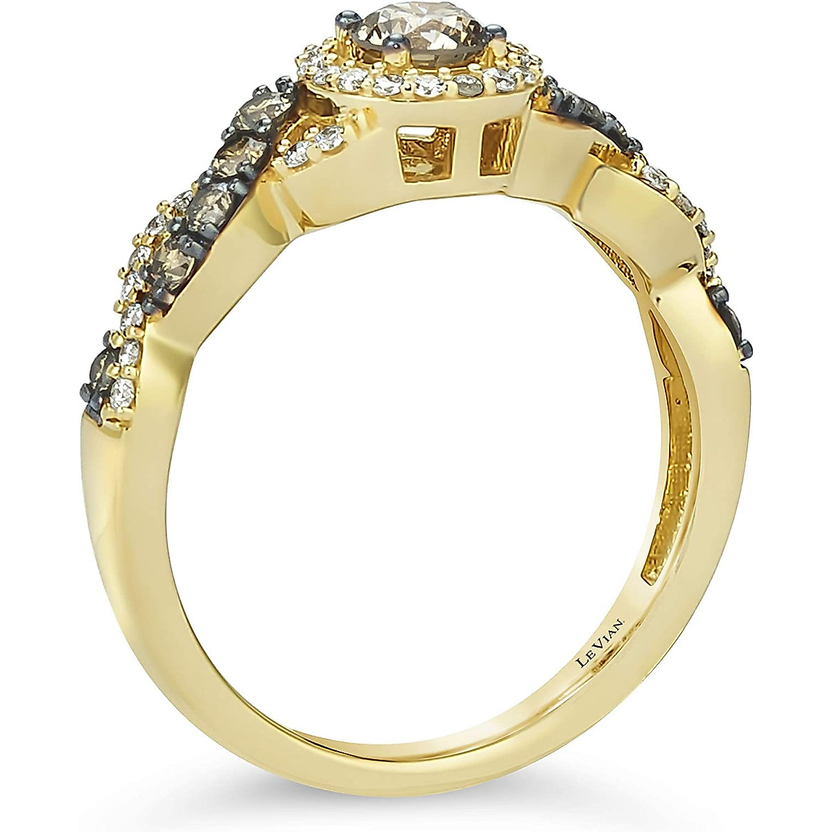 LE VIAN 3/4 Carat Diamond Halo Crossover Band Ring for Women in 14k Yellow Gold (G-H/Fancy Brown Color, VS2-SI1, cttw) Engagement Promise Ring Size 7 by LeVian