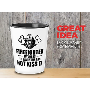 Flairy Land Firefighter Shot Glass 1.5oz - save your ess - Fire Chief Fireman, Fire Department, Rescuer, Fire Helmet, Firefighter Dad, Firefighter Mom