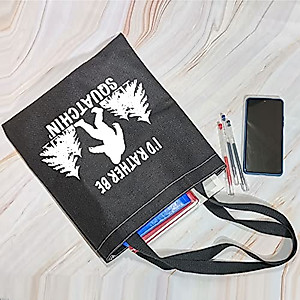 VAMSII I'd Rather be Squatchin Gifts Tote Bag Funny Gifts Shoulder Bag Sasquatch Gifts(black tote)