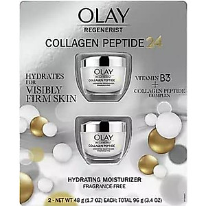 Olay Regenerist Collagen Peptide 24 Face Moisturizer with Niacinamide, Pack of 2 of 1.7 Oz. in Blister Pack for Firmer Skin, Anti-Wrinkle Fragrance-Free