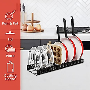 Podxco Pot And Pan Organizer for Cabinet, Expandable Pots And Pans Organizer, Metal Heavy Duty Pot Rack Organizer, Adjustable Pot Lid Organizer Holder for Kitchen Cabinet Cookware Baking Frying Rack