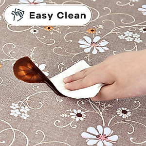 LOHASCASA Vinyl Tablecloth for Rectangle Table Cloth Cover Farmhouse Summer Vinyl Oilcloth Plastic Waterproof Spillproof Wipeable PVC Tablecloths for Kitchen Table 54 x 70 Tan Flowers