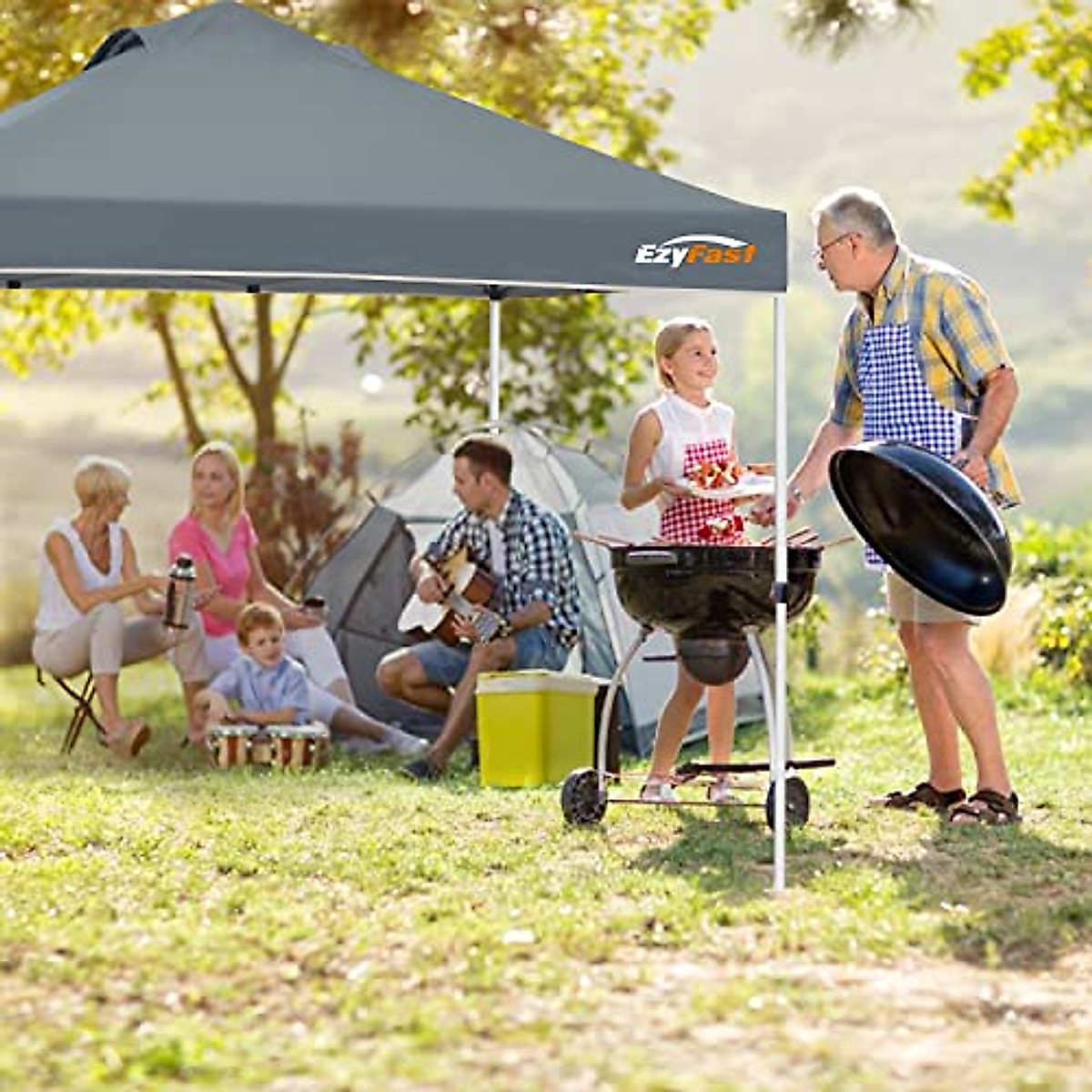 EzyFast Patented Umbrella Structure Instant Beach Canopy Shelter, Portable Straight Leg Pop Up Shade Tent with Wheeled Carry Bag (10'x10', Space Gray)