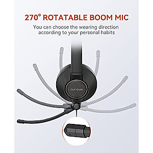 NUROUM Single Ear Computer Headset with Microphone,Wired AI Noice Cancelling Headset with USB in-line Control,USB/Type-C/3.5mm Jack for Calling/Gaming/Conference/Music