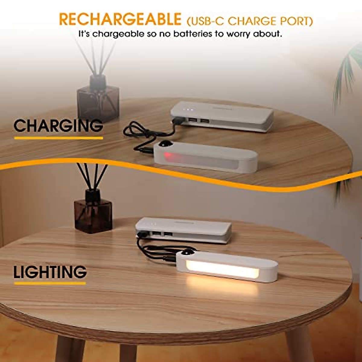 AIMILAR Rechargeable Motion Sensor Night Light Dimmable LED Night Lights for Kids Bedrooms USB Chargeable Magnetic Nightlights for Kids Room Bathroom Cabinet Closet Hallway (2 Pack) (White)