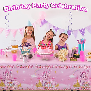 DYLZB 3PCS Pink Princess Party Tablecloths, Princess Castle Theme Party Table Cover for Girl Birthday Party Decorations, Baby Shower Supplies, 54 x 108inch
