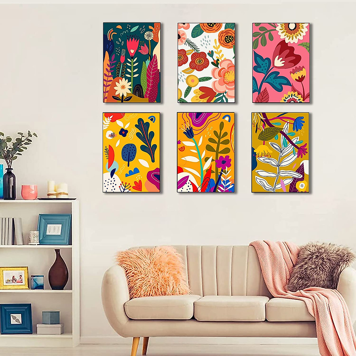 FQOVKYN 6 Pack Paint by Numbers for Adults- DIY Acrylic Painting Paint by Numbers Kits on Canvas Without Frame, Simple Flower Oil Painting for Home Wall Decor 9.8X13.8inch