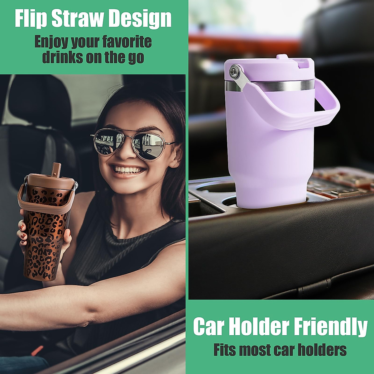 Cafezi 30oz Tumbler with Handle and Straw, Vacuum Insulated Tumblers with Flip Straw and Top Handle, Reusable Insulated Cup for Home, Outdoors, Leakproof, Fits in Cup Holder, Cold for 30 Hours