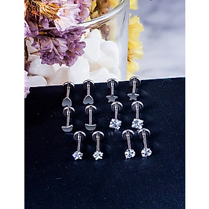 Vsnnsns 18G Threadless Push in Lip Rings Stainless Surgical Steel Labret Monroe Lip Rings Nail Cartilage Tragus Helix Earrings Studs Nose Ring Medusa Piercing Jewelry For Women Men 8MM 18 Gauge