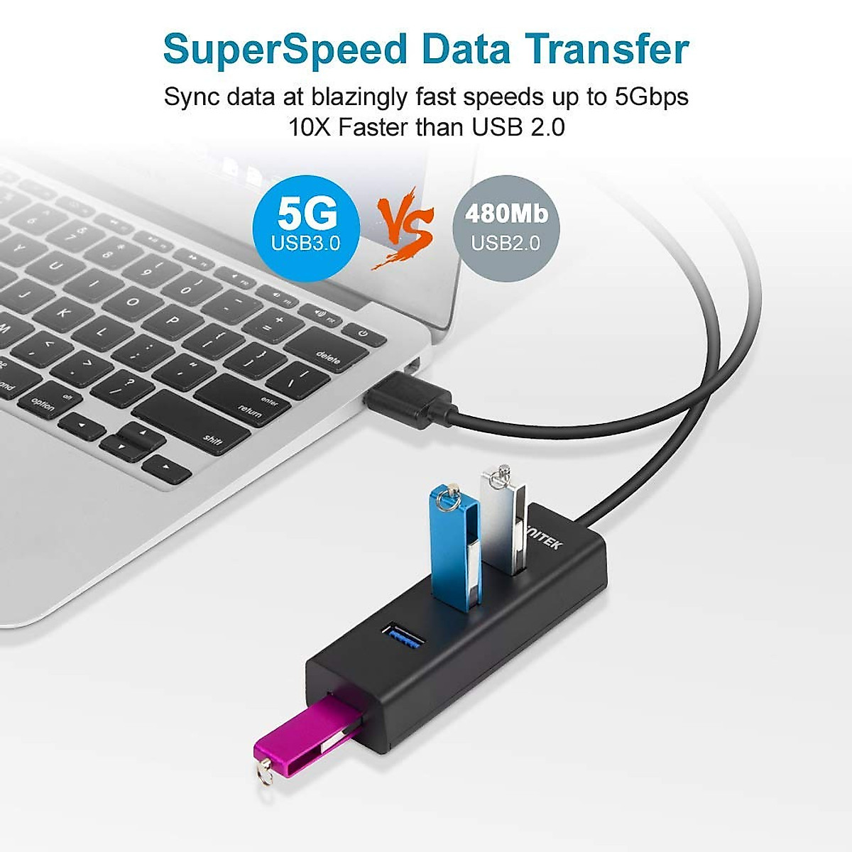 [Bundle] Unitek 4-Port USB 3.0 Hub Long Cable with Micro USB Charging Port and USB C Hard Drive Adapter