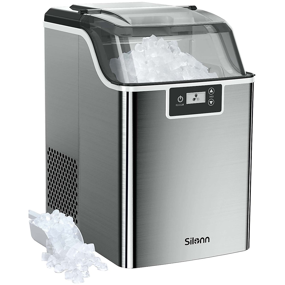 Silonn Countertop Nugget Ice Maker, Pebble Ice Maker Machine, 44lbs of Ice Per Day, Automatic Timer & Self-Cleaning, Pellet Ice Maker for Home Office Bar Party