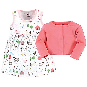Hudson Baby baby girls Cotton and Cardigan Set Casual Dress, Farm Animals, 2T US