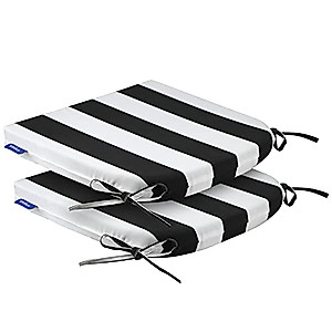 INFBLUE Outdoor Chair Cushions for Patio Furniture - Round Corner Outdoor Chair Cushions Water Resistance Seat Cushions with Ties (Set of 2, 17''x16''x2'', Black Stripes)