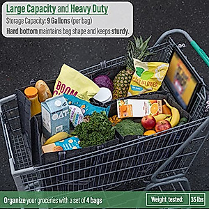 VENO 4 Pack Reusable Grocery Shopping Bag w/Hard Bottom, Foldable, Multi-Purpose Heavy-Duty Tote, Daily Utility Bag, Stands Upright, Sustainable (Set of 4 - Windowpane)