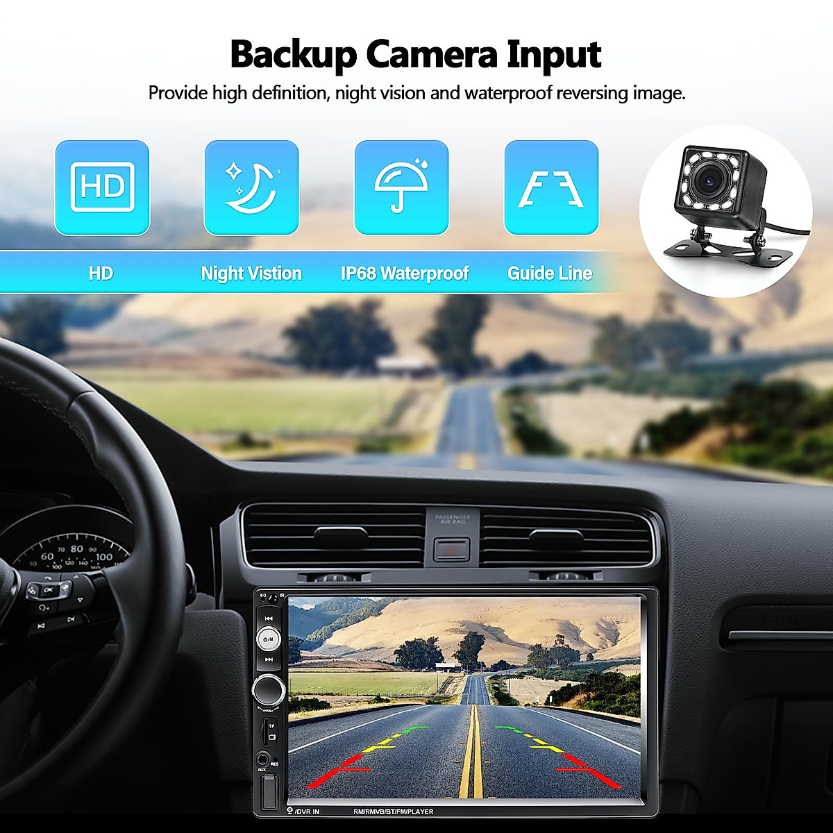 AMPrime Double Din Car Stereo Radio with Bluetooth 7” Touch Screen FM Receiver MP5 Car Player Support Mirror Link for Phone + Backup Camera/Steering Wheel Control