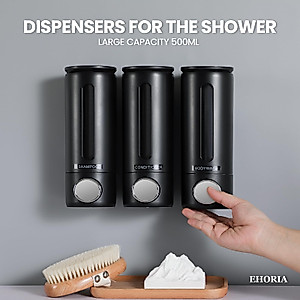 EHORIA Shampoo and Conditioner Dispenser,Shampoo Dispenser for Shower,Soap Pump for Shower(17.6 oz Triple) (Black)