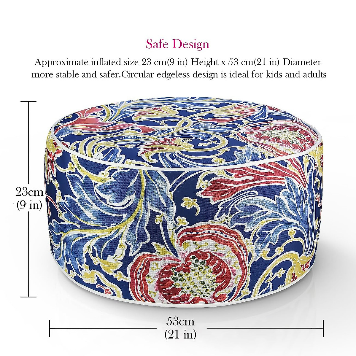 FBTS Prime Inflatable Footstool Ottoman Cover Navy Paisley Round 21x9 Inch Patio Foot Stools and Ottomans Footrest Cover