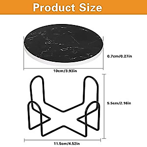 Drink Coasters with Holder Absorbent Ceramic Coasters Set of 6 Black Marble Style, 4 Inches Suitable for Kinds of Cups and Outdoor Picnic