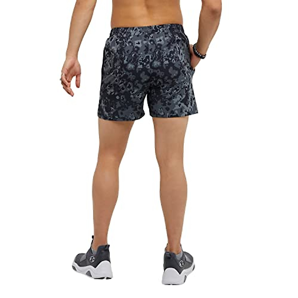 Champion Brief Liner, MVP, Gym Men, Moisture Wicking Shorts, 5", Crater Camo Black C Patch Logo, Medium