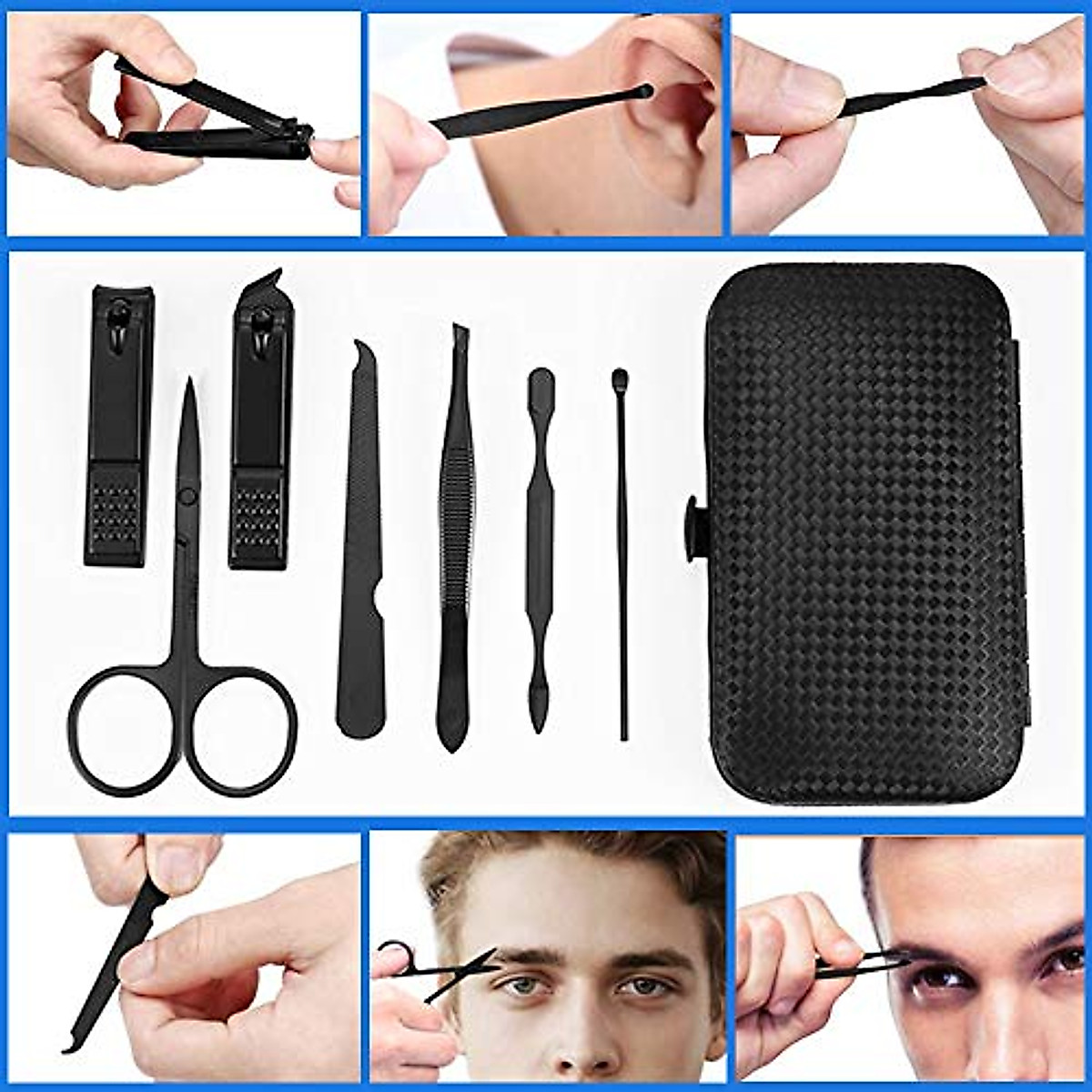 QURIPE 7pcs Manicure set, Nail Clippers Kit, Stainless Steel Manicure Kit, Nail Clipping Tools Portable Travel Grooming Kit, The Best Gift with Luxurious Case (Black-7)