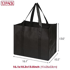 DIOMMELL 12 Pack Reusable Grocery Bags Large Foldable Heavy Duty Shopping Tote Produce Bag with Reinforced Handles for Groceries Clothes Vegetables Fruit, Black