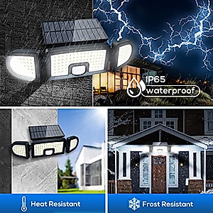 Solar Outdoor Lights Motion Sensor, 125 LED Waterproof IP65, 360° Adjustable 3 Heads Motion Sensor Lights with Remote Control, Wireless Security Lights Motion Outdoor Garden Garage Porch Yard