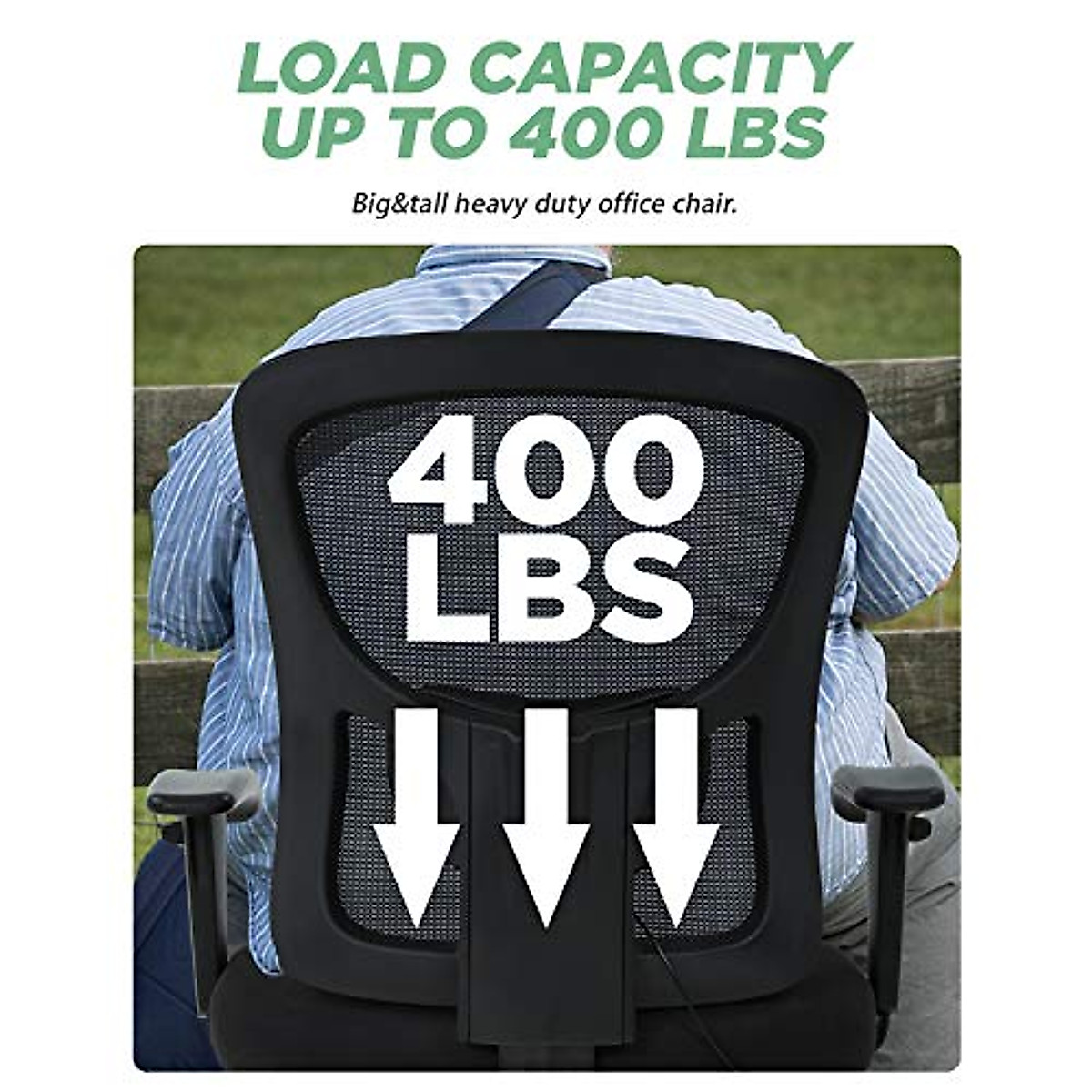 Big and Tall Office Chair 400lbs Desk Chair Mesh Computer Chair with Lumbar Support Wide Seat Adjust Arms Rolling Swivel High Back Task Executive Ergonomic Chair for Home Office (Black)