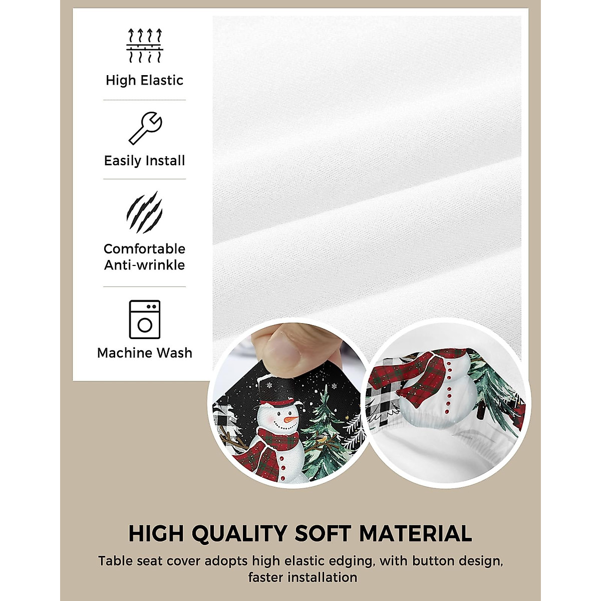 ZOE GARDEN Christmas Snowman Chair Seat Covers for Dining Room Stretch Chair Seat Covers Set of 2, Chair Seat Protector Cushion Slipcovers for Kitchen Restaurant Office Winter Snowflake Black