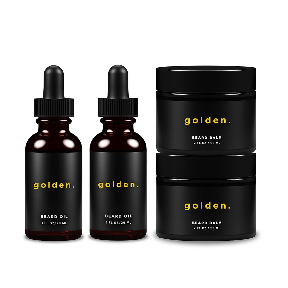 Golden Grooming Beard Oil & Balm Bundle for Men – Natural Growth Kit with Shea Butter – Tame, Moisturize & Style Your Beard (2x Oil 1 Oz - 2x Balm 2 Oz, Natural)