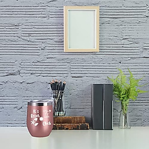 It's Beach O 'Clock, Lovely Shape Rose Gold With white Print, Insulated Wine Tumbler with Lid Double Wall Stainless Steeel, Coffee Mug, Beach Accesories, Cocktail, Beer, Office (Rose Gold)
