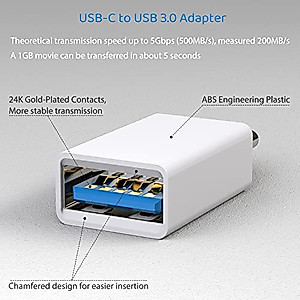 USB C to USB Adapter Pack-2,USB-C Male to USB 3.0 Female Adapter for MacBook Pro 2021/2020 iMac iPad Pro/Mini 6 Pixel 6 5 4 XL USB C Wall Plug Charger and Any Type C or Thunderbolt 4/3 Devices,White
