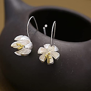 925 Sterling Silver Flower Earings Elegant Lotus Long Drop Earring for Women Fashion Brincos Grandes Fine Jewelry pendientes