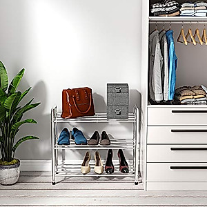 FANHAO 3-Tier Shoe Rack, 100% Stainless Steel Shoe Storage Organizer, Stackable 9-Pair Storage Shelf for Bedroom, Closet, Entryway, Dorm Room, 26.8" W x 10.24" D x21.7 H (Silver)