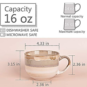 Bosmarlin Large Ceramic Coffee Mug Set of 2, Stoneware Jumbo Latte Mugs for Office and Home, 16 Oz, Dishwasher and Microwave Safe(Brown Grey, 2)