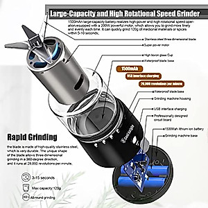 COOL KNIGHT Electric Herb Grinder Electric Spice Grinder, USB Rechargeable 200W Cordless Electric Herb Grinder for Herbs, Spices, Seeds, etc. (Black)