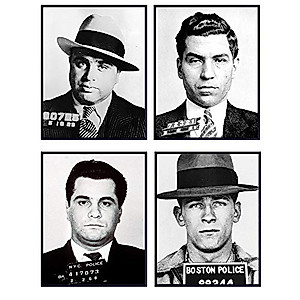 Mafia Mobsters - Mugshot Poster Set - 8x10 Vintage Gangster Wiseguy Photos of the Mob for Bedroom, Living Room - Cool Gift for Men, Boys, Teens - Organized Crime Photographs - UNFRAMED Wall Art Decor