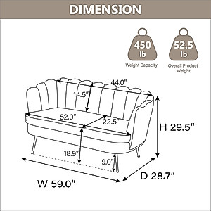 Chifee & Vingol Upholstered Small Loveseat for Small Space with Golden Legs,Ivory