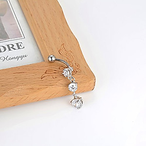 CANDYFANCY 14G Dangly Belly Button Rings Surgical Steel Gem Navel Rings Dangle Triple Round CZ Barbell Belly Piercings Jewelry