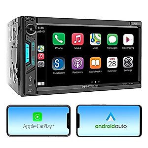 SOUNDSTREAM 7 inch Double Din Car Stereo HD Touchscreen Apple Carplay, Android Auto Bluetooth Multimedia Radio, Car Play Mirror Link Car Audio Receiver with Backup Camera, USB SD AUX MP3 MP4 Media