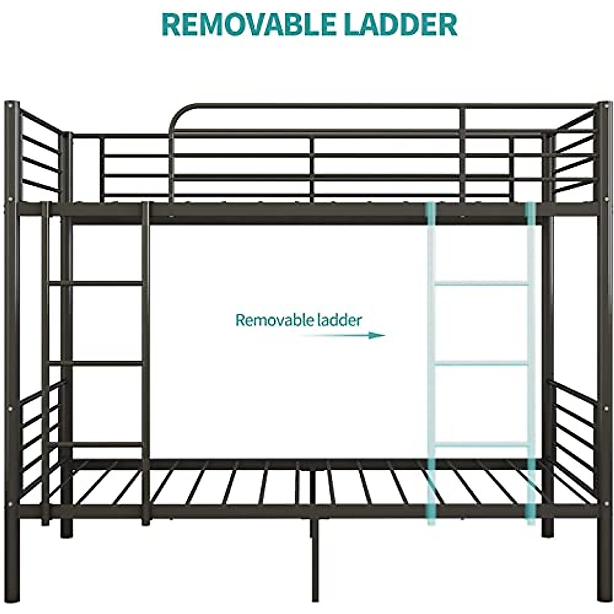 Metal Bunk Bed Twin Over Twin, Heavy Duty Bed Frames with Safety Guard Rails, Metal Slats for Kids, Teens, Adults, No Box Spring Needed Black