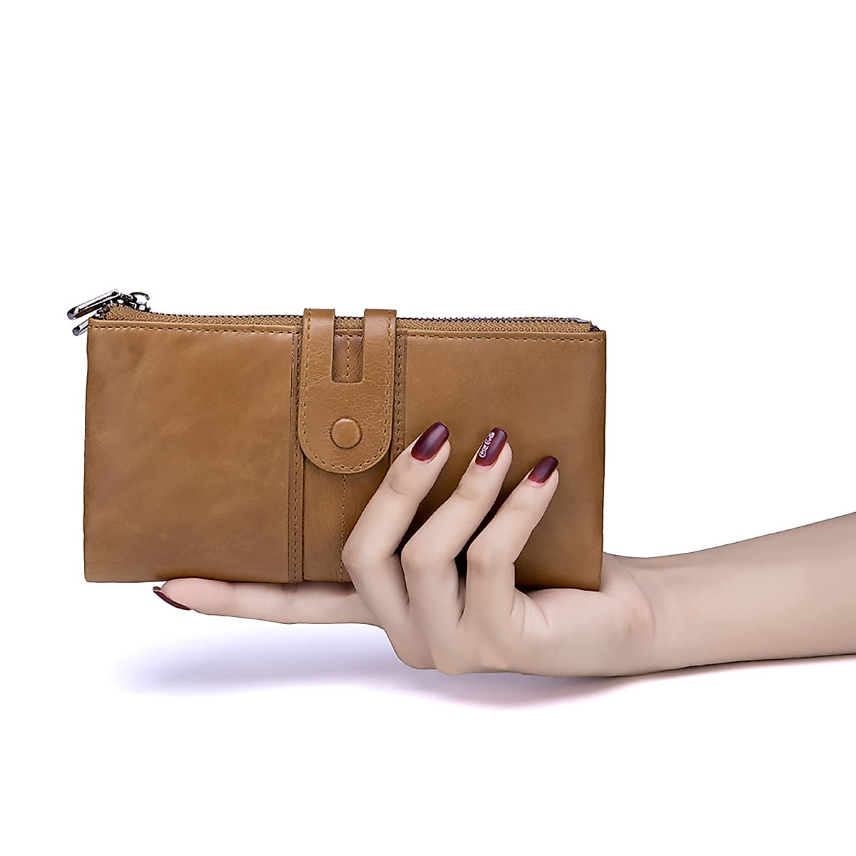 myfriday Women's RFID Blocking Genuine Leather Wallet, Bifold Long Clutch Wallet Money Clips Ladies Card Holder Purse