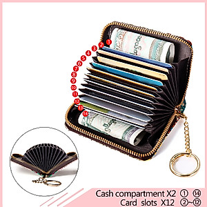 Blusabaca RFID Credit Card Holder Wallets for Women, Small Card Case Wallet with Keychain and Zipper, Leather Card Holder Sea Turtle Pocket Business Card Accordion Wallet